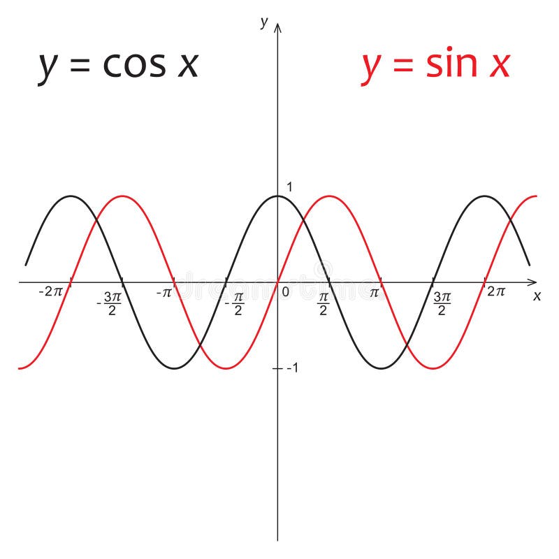 Diagrama Do Y=sin X Da Função E Dos Y=cos X Ilustração do Vetor ...