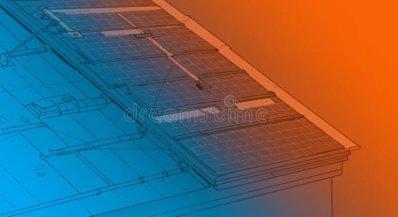 Diagrammatic Rendering of Solar Panels Mounted on a Roof. the Image ...