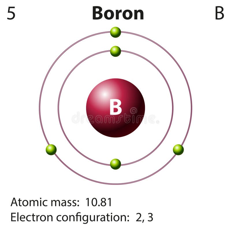 Bor-Atom Bohr-Modell Mit Proton, Neutron Und Elektron Stock Abbildung ...