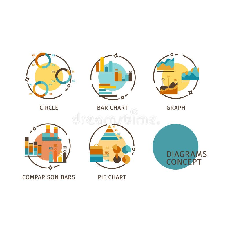Diagrams Concept Thin Line Icons Labels Set. Vector Stock Vector ...