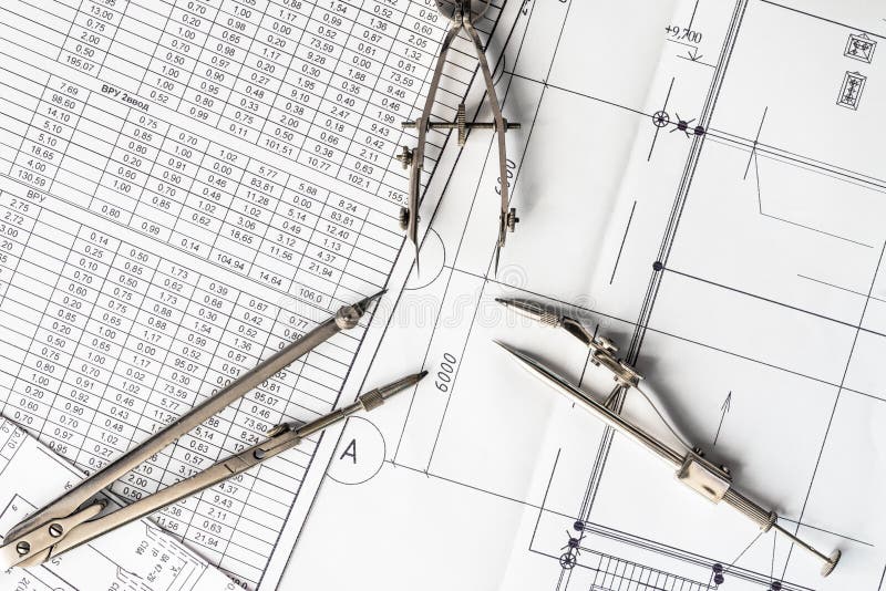 Diagrams and Drawing Tools on the Table Stock Photo - Image of ...