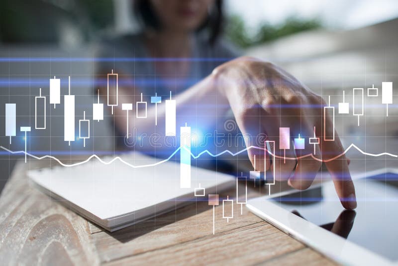 Diagrams and Graphs on Virtual Screen. Data Analysis, Financial Growth ...