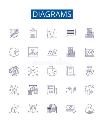 Diagrams Line Icons Signs Set. Design Collection of Graphs, Charts, Maps, Plots, Tables, Images ...
