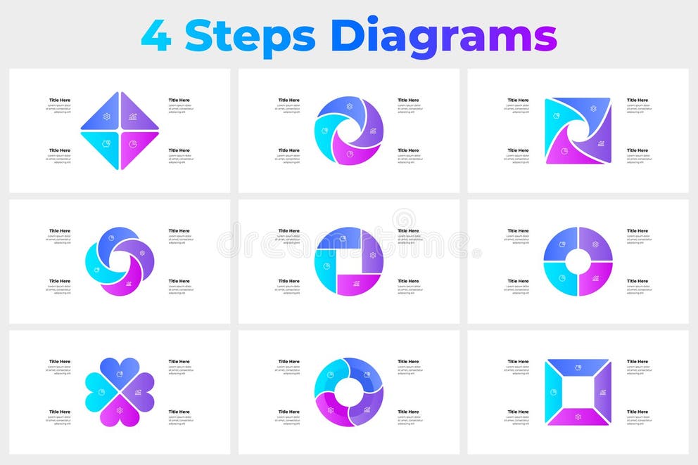 Diagrams Set Displaying Four Step Processes. Ideal for Business ...