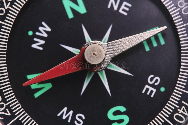 Dial Compass in Closeup, Arrow Indicates Direction West. Stock Image ...