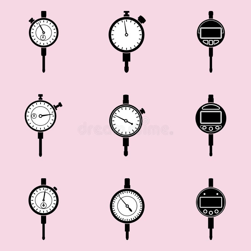 Dial and Digital Indicator Gauge Icon Set. Vector Thin Line Stock ...