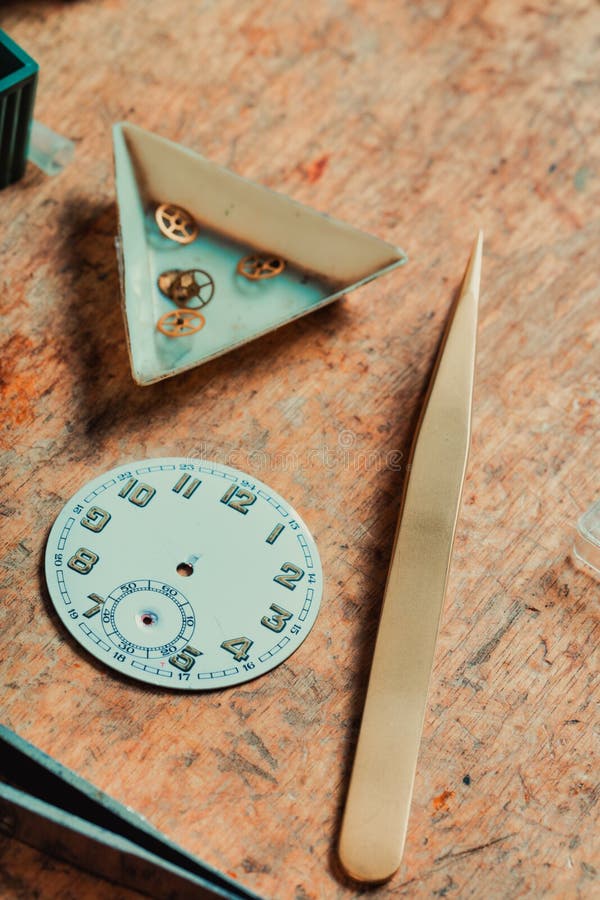 Dial or Face of a Watch Displayed on a Watchmakers Workbench Stock ...