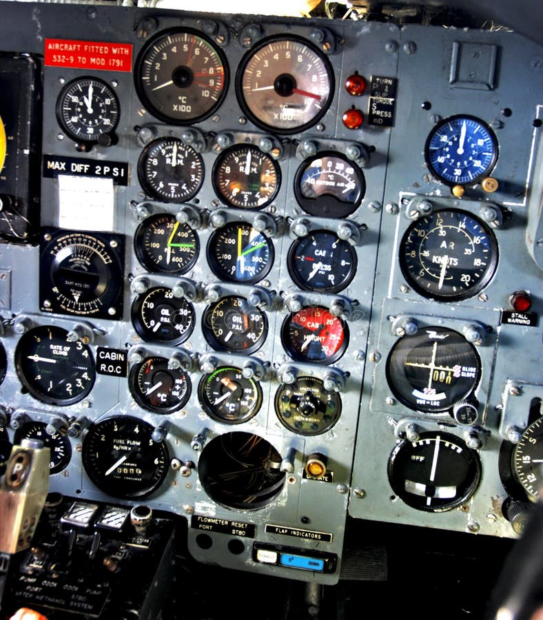 Dial Gauges on Aircraft Control Panel Stock Image - Image of panel ...