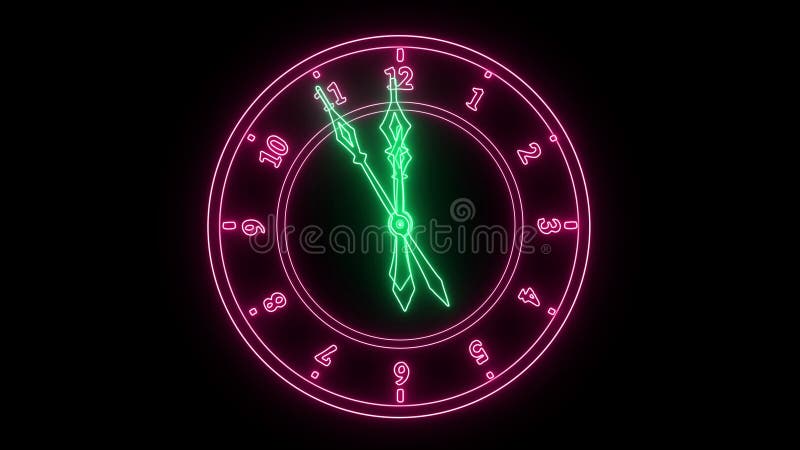 Dial Neon Purple Green Hands Arabic Numerals with Moving Hands ...