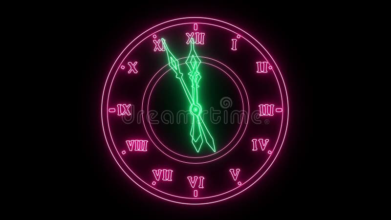 Dial Neon Purple Green Hands Roman Numerals with Moving Hands ...