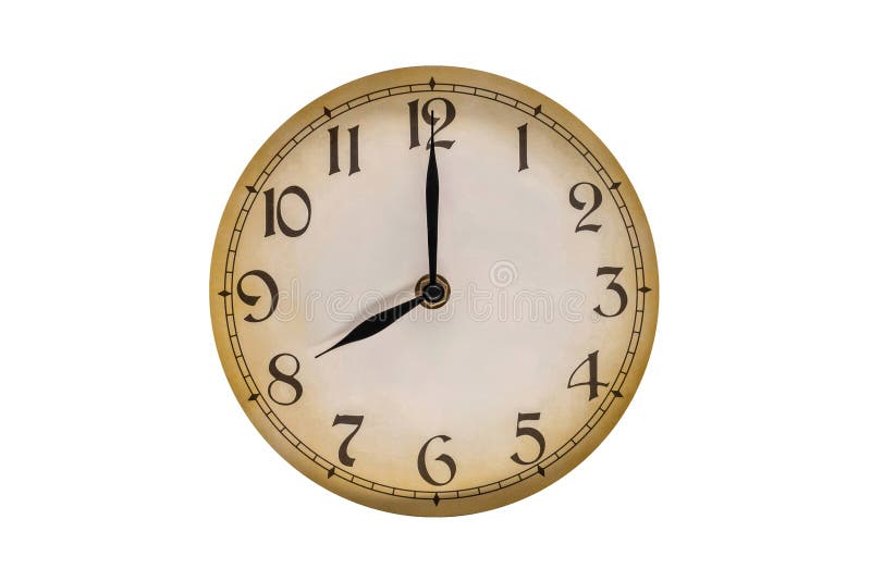 The Dial of an Old Vintage Clock. Eight O Clock on the Clock Stock ...