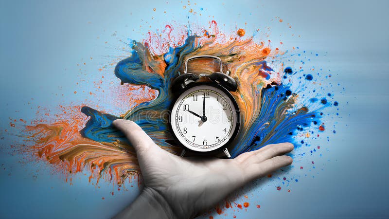 Conceptual Collage Drawing: an Abstract Watch in a Hand, Melting and ...