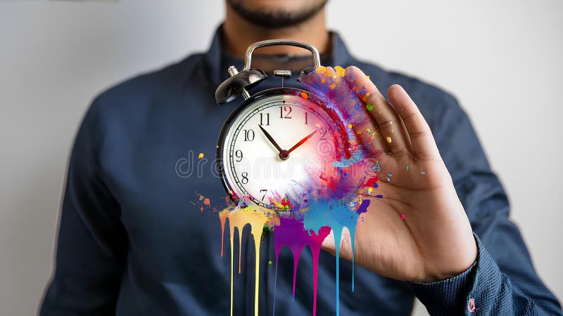 Conceptual Collage Drawing: an Abstract Watch in a Hand, Melting and ...