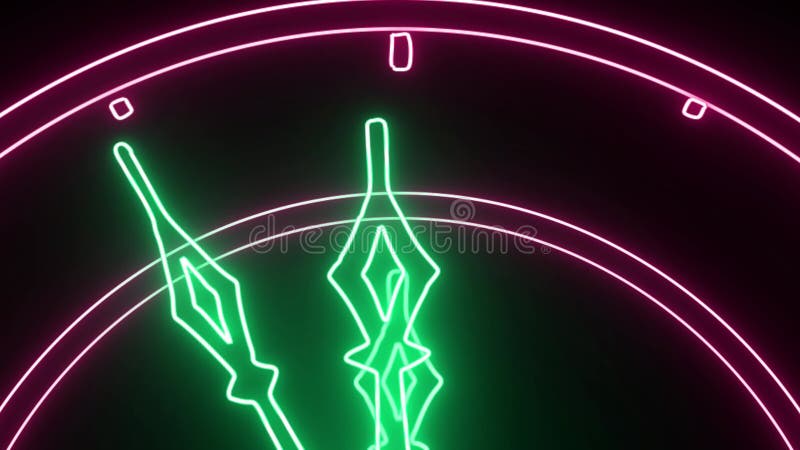 Dial Purple Green Hands without Numbers with Moving Hands on Black ...