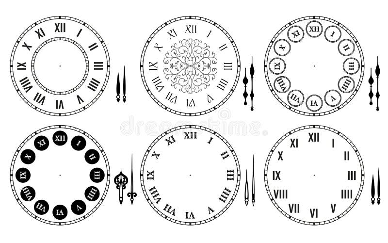 Dial with Roman Numerals and Clock Hands Set Stock Vector ...