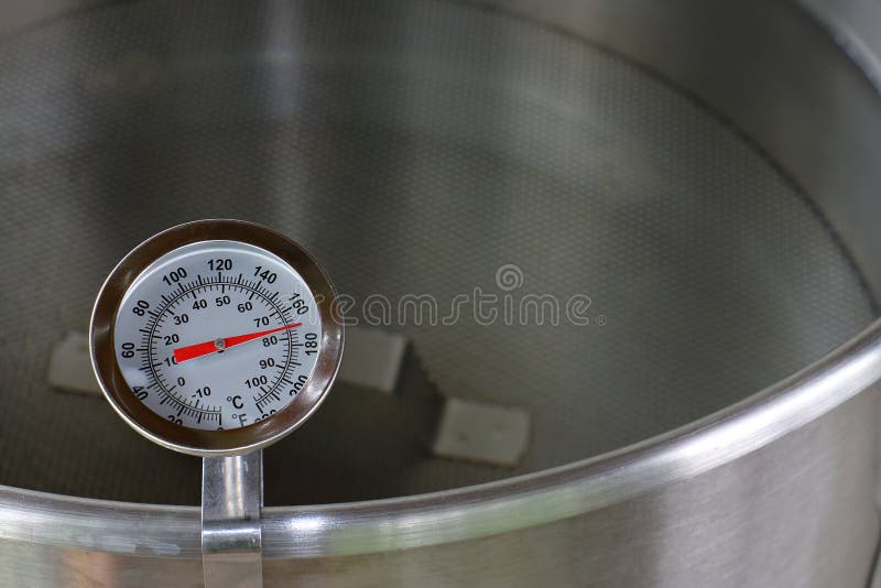 Dial Thermometer in Heating Water Stock Photo - Image of measure, metal ...