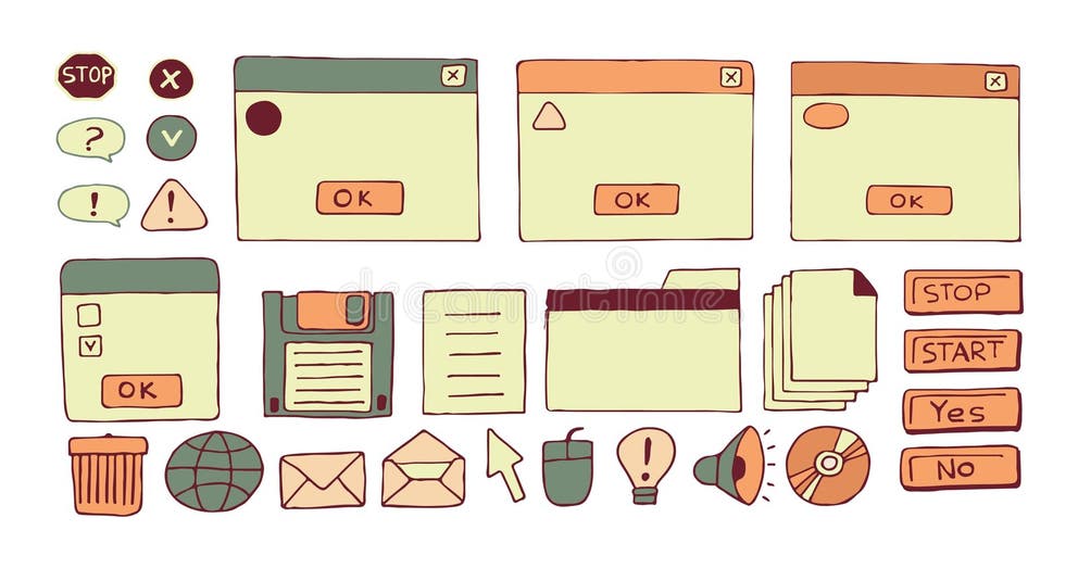 Dialog Boxes Old. Retro Pc Elements, User Interface, Operating System ...