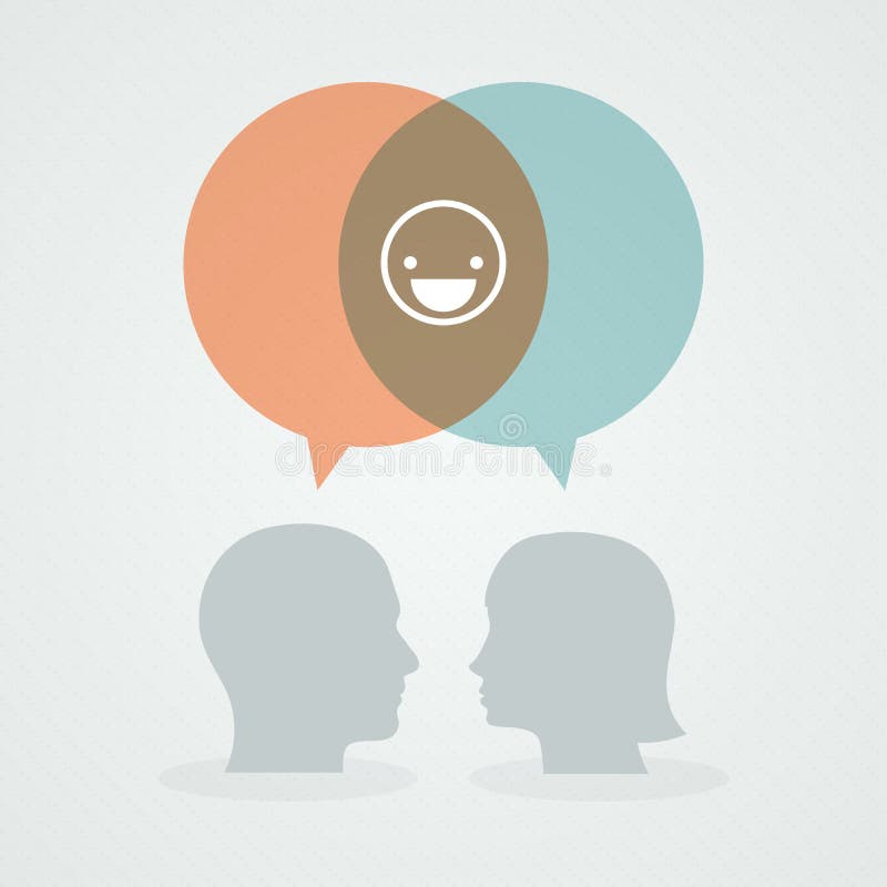 Dialog about Happiness. Speech Bubbles, Woman and Man Head. Vector ...