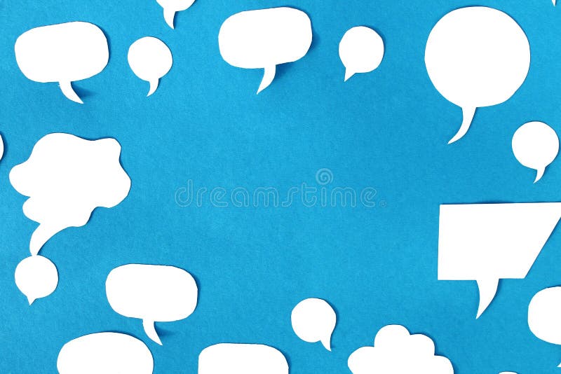 Many White Clouds of Thought Type on a Blue Background with Place for ...