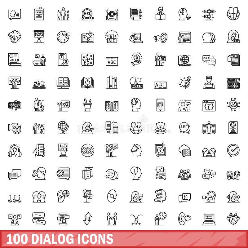 100 Dialog Icons Set, Outline Style Stock Vector - Illustration of ...