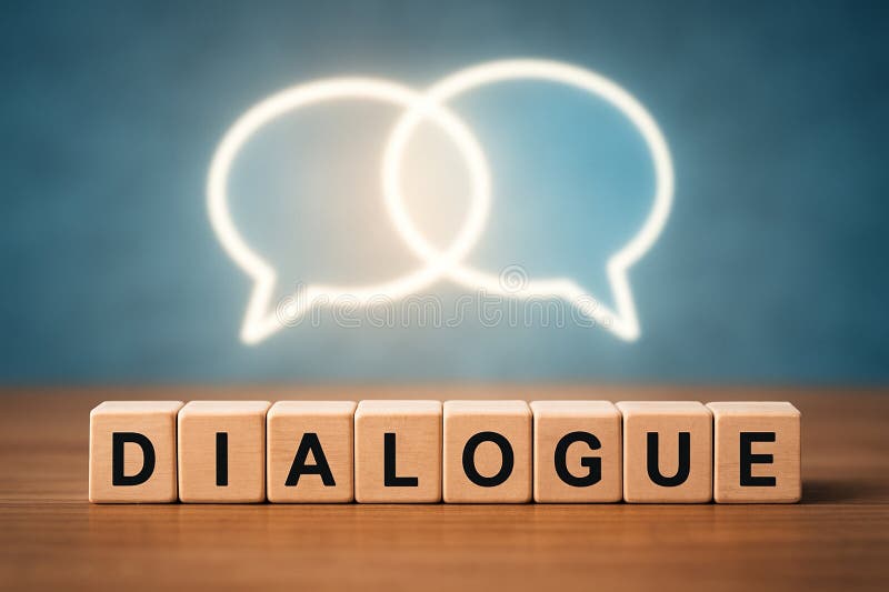 Dialogue Concept with Wooden Cubes and Speech Bubbles Forming a Link ...