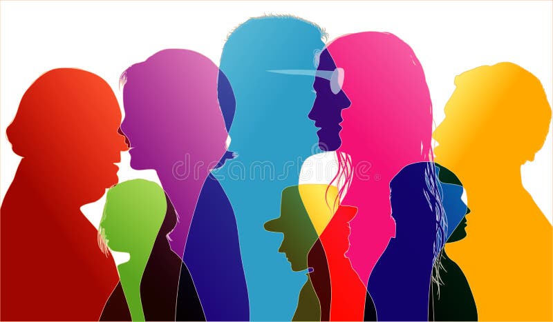 Dialogue between People. Talking Crowd. Colored Silhouette Profiles ...