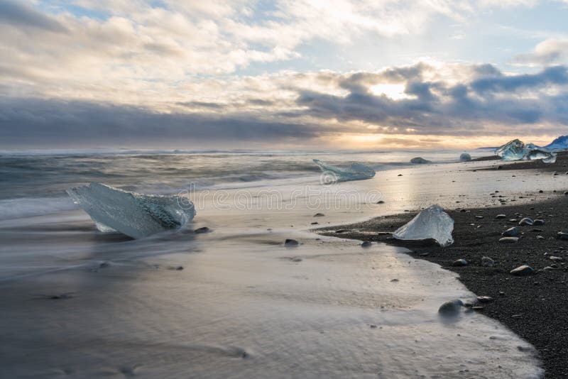 Diamond Beach with Huge Ice Glaciers in Winter in Iceland Stock Photo ...