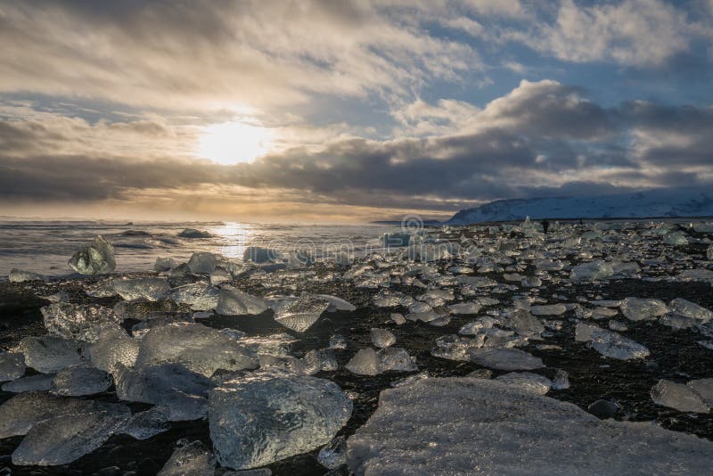 Diamond Beach with Huge Ice Glaciers in Winter in Iceland Stock Image ...