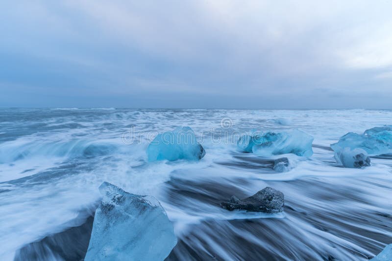 Diamond Beach with Huge Ice Glaciers in Winter in Iceland Stock Photo ...