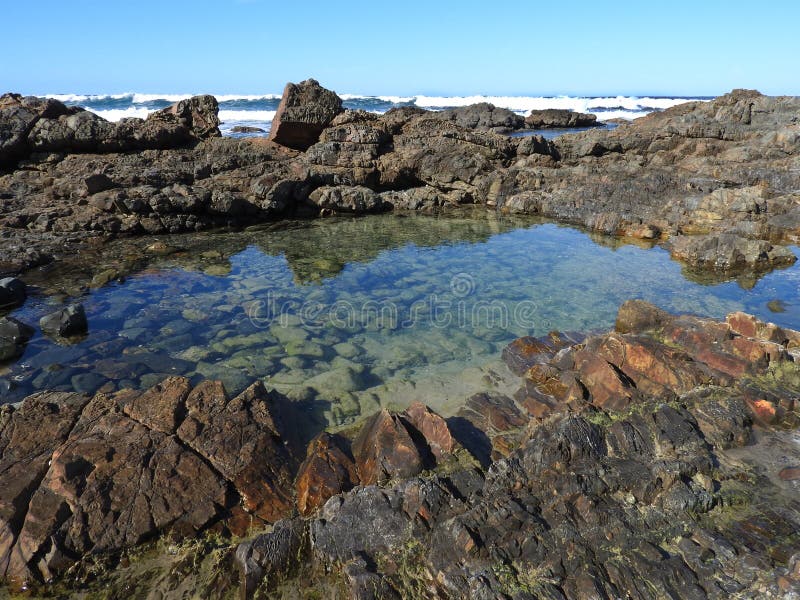 Diamond Beach Rock Pond with Surf Stock Photo - Image of pond, pool ...
