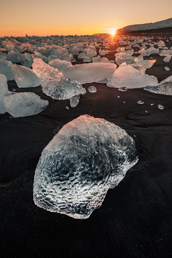 Diamond beach sunset stock image. Image of iceland, light - 137113159