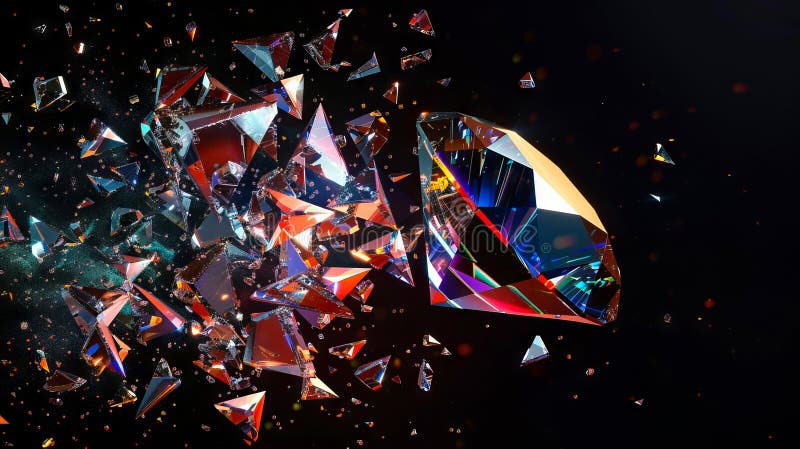 A Diamond is Being Shattered on a Black Background Stock Image - Image ...