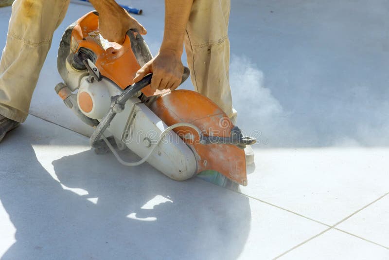 Diamond Blade Saw Technique. Contractor Removing Concrete Paving ...