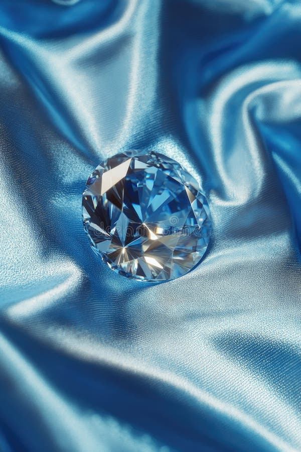 Diamond on Blue Satin Cloth Stock Photo - Image of luxury, present ...