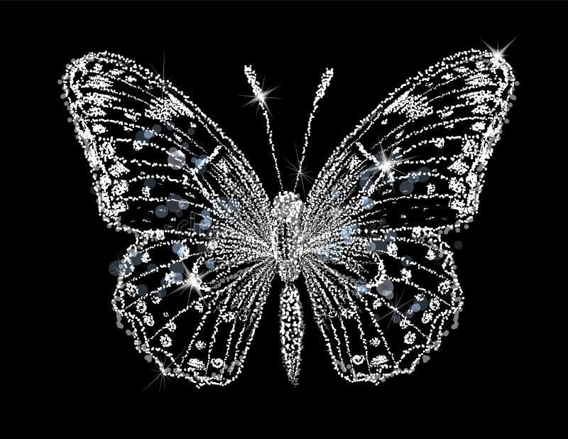 Diamond Butterfly, Snow Butterfly Made of White Dots. Hand Drawing. Not ...