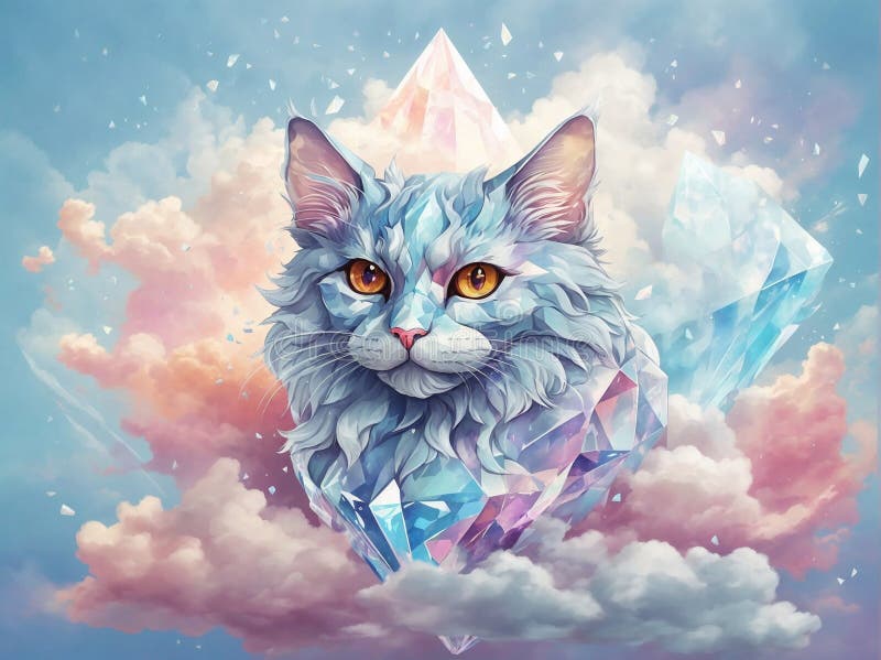 Diamond Cat on the Sky, Ai Generated Stock Illustration - Illustration ...