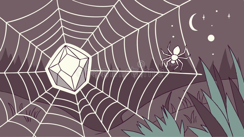 Diamond Caught in Spiderweb in Mystical Forest, Vector Design ...
