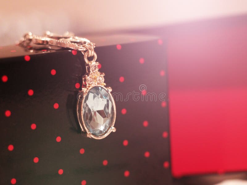 Diamond Chain with a Green Pendant in Gift Box Stock Image - Image of ...