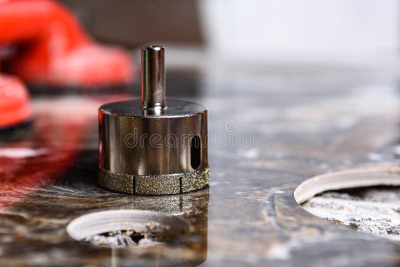 Diamond Core Drill on Black Marble Tile. Stock Image - Image of glass ...