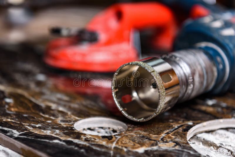 Diamond Core Drill on Black Marble Tile. Stock Image - Image of ...