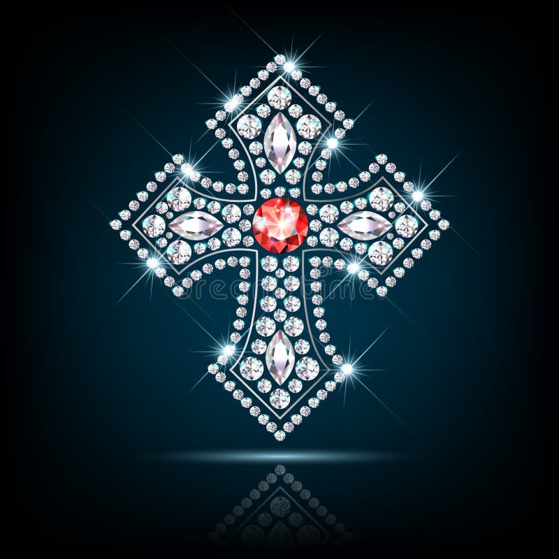 Diamond Cross with Red Ruby Realistic Vector Stock Illustration ...