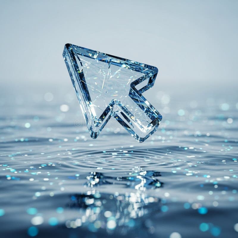 Diamond Cursor Icon Floating Above Rippling Water with Bokeh Lights Mouse Pointer Symbol Stock ...