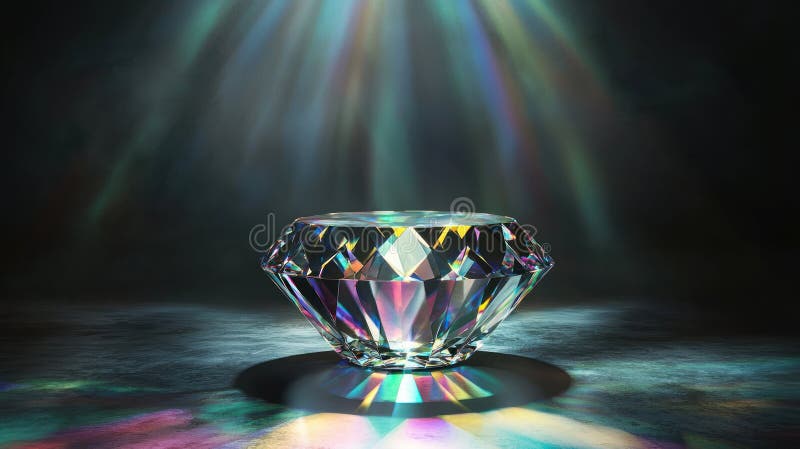 Diamond Cut Crystal Podium Reflecting Light in Dark Environment, Creating Prism Like Effect ...