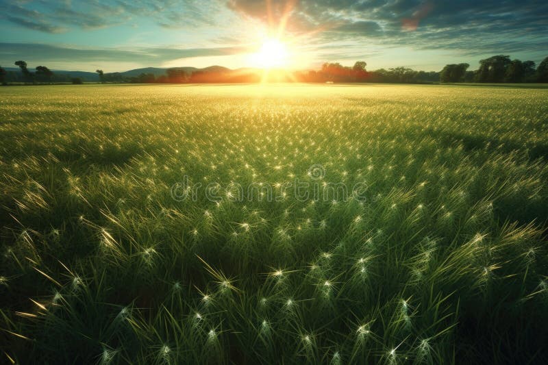Diamond Dust-covered Grass Field Illuminated by the Sun Stock ...