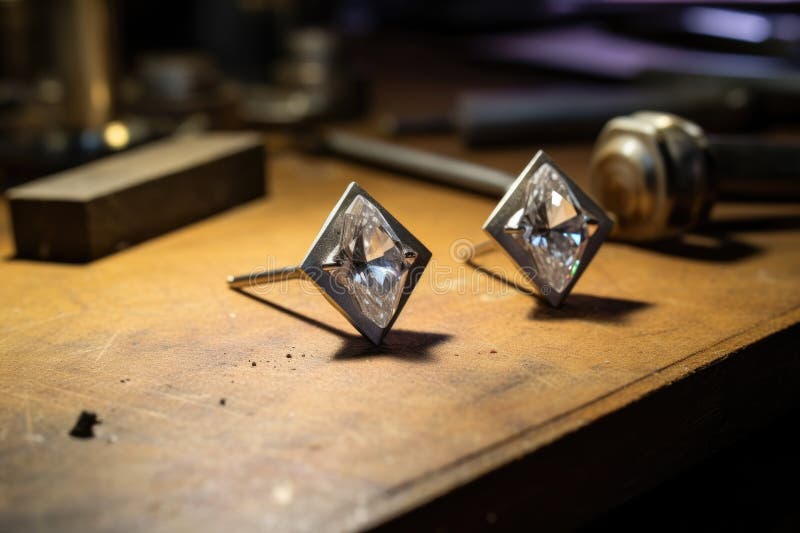 Diamond Earrings in the Process of Being Set Stock Illustration ...