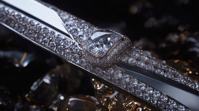 Diamond Encrusted Bracelet Featuring a Central Gemstone Stock ...