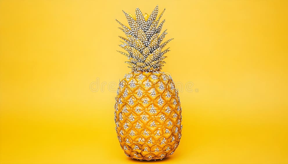 Diamond Encrusted Pineapple on Yellow Background Stock Image - Image of ...