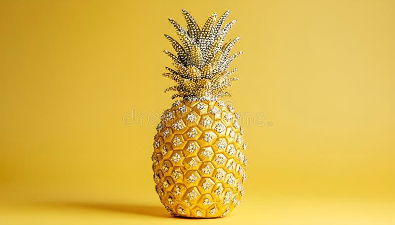 Diamond Encrusted Pineapple on Yellow Background Stock Image - Image of ...