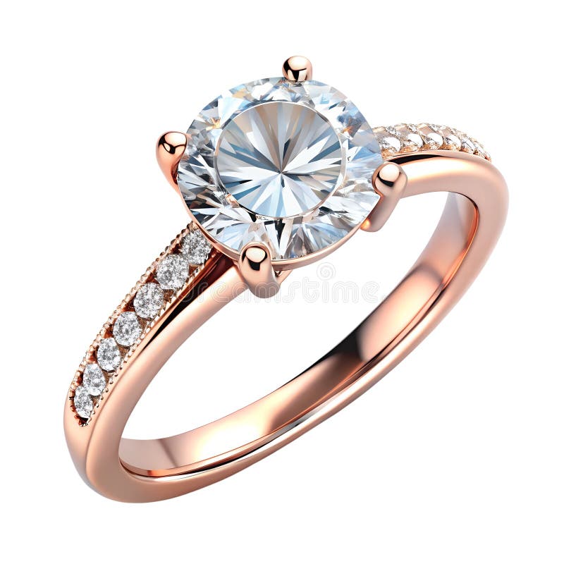 Diamond Engagement Gold Ring Isolated on White Background Stock Image ...