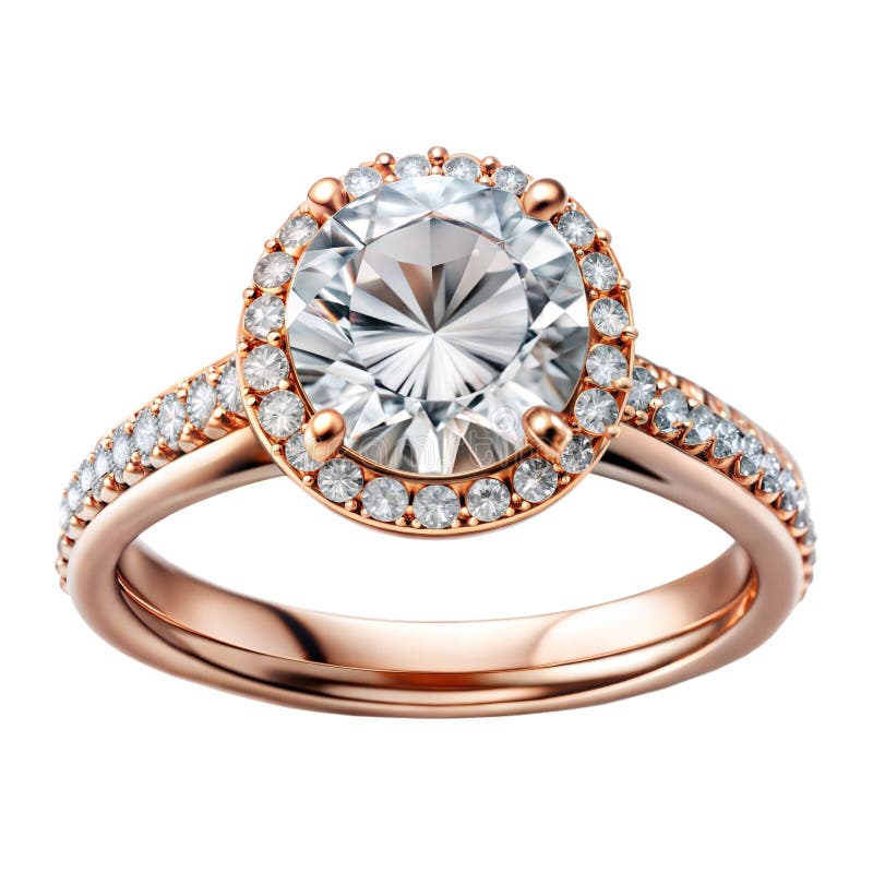Diamond Engagement Gold Ring Isolated on White Background Stock Photo ...
